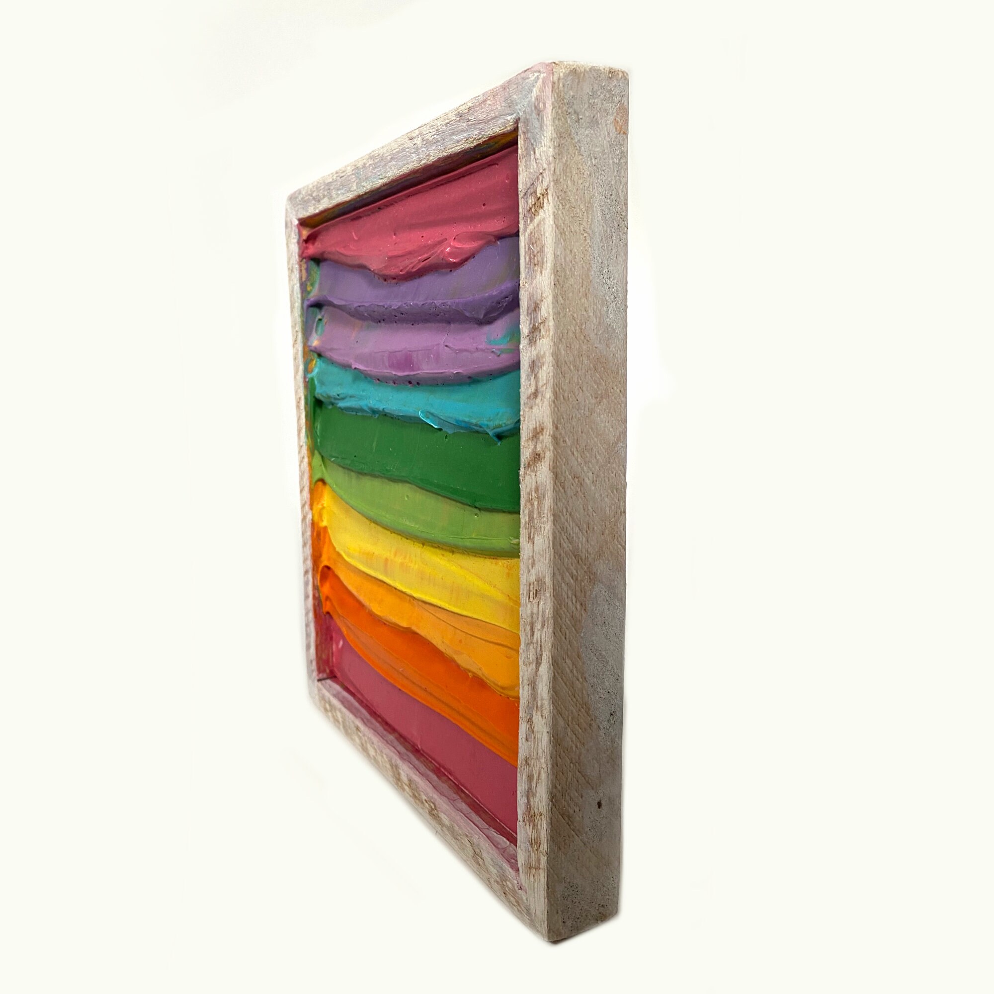Thick Texture Goopy Rainbow Painting, Rustic White Upcycled Palette ...