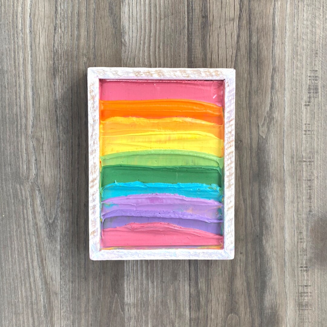 Thick Texture Goopy Rainbow Painting, Rustic White Upcycled Palette ...