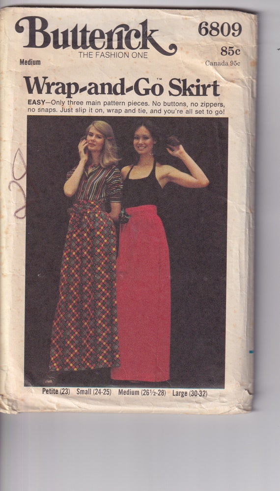 Vintage 1970s Butterick 6809 Wrap and Go Maxi Skirt Size Medium Waist ...