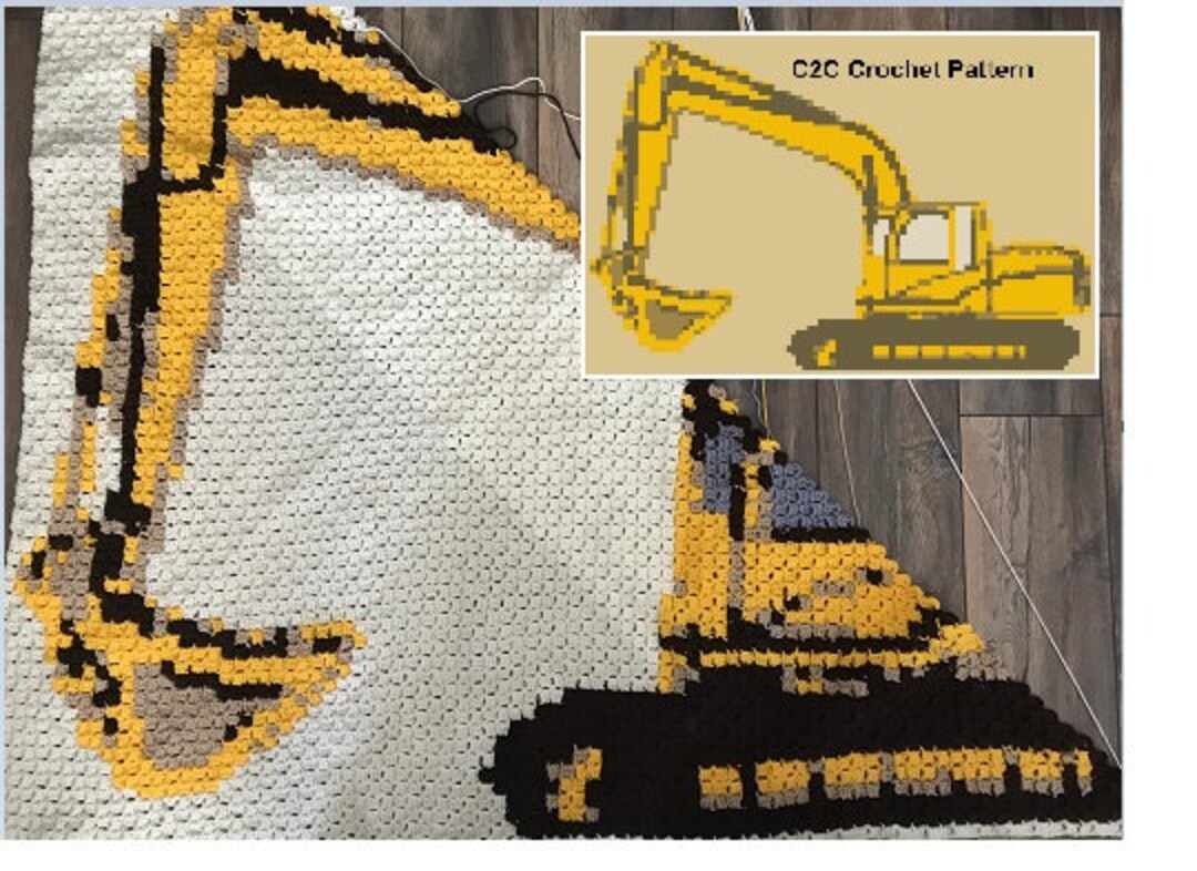 Crochet Blanket, C2C Crochet, PDF, Excavator, Digger, Graphgan Pattern ...