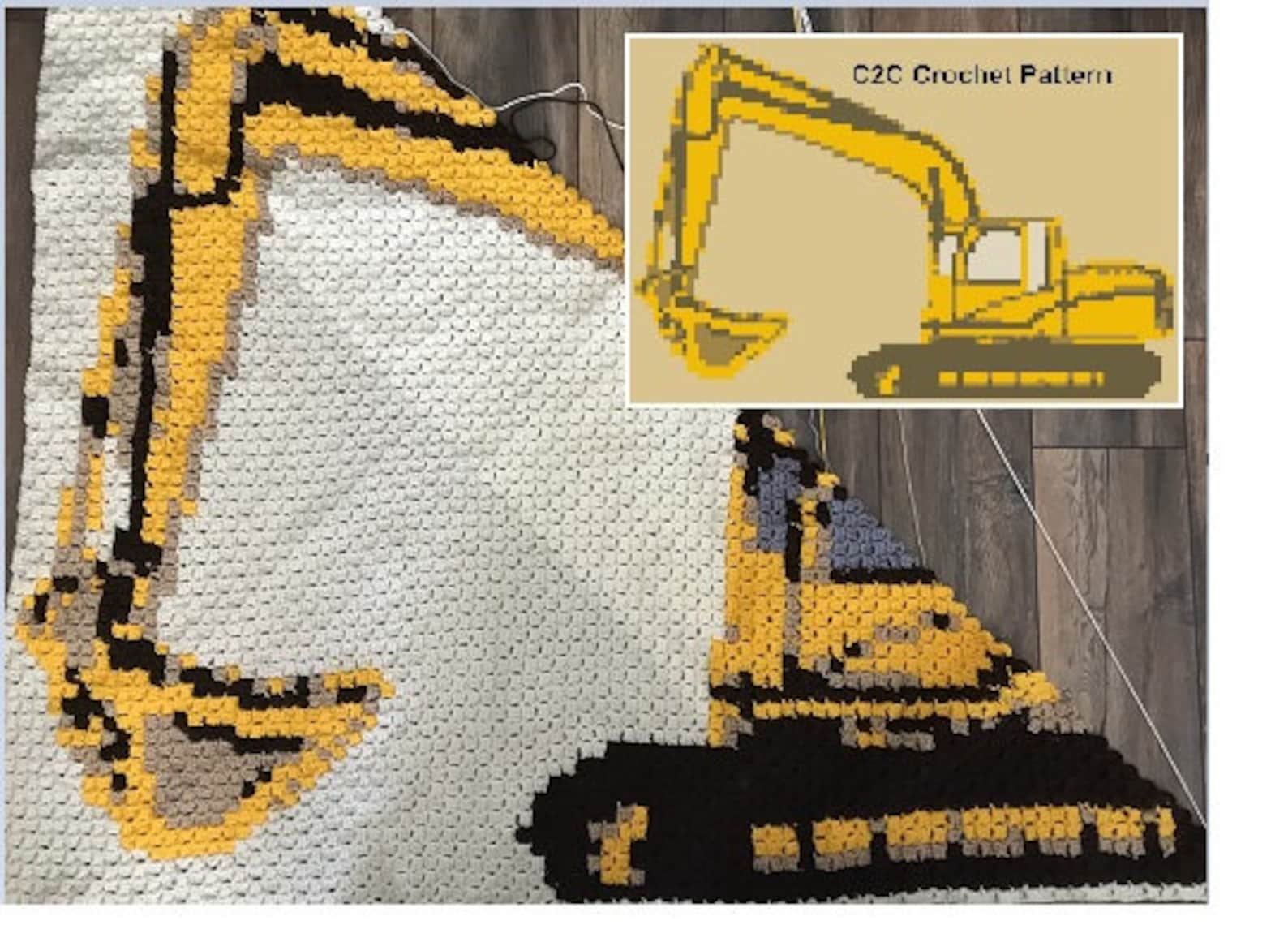 Crochet Blanket, C2C Crochet, PDF, Excavator, Digger, Graphgan Pattern ...