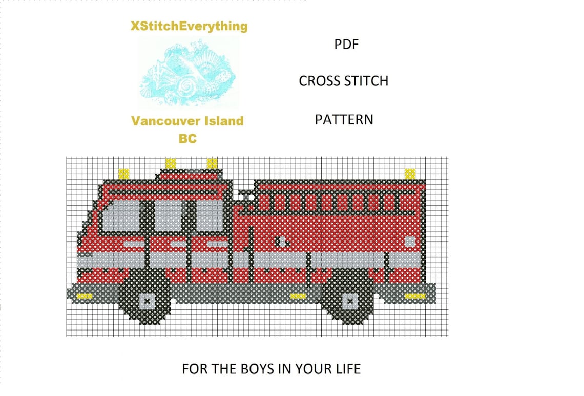 Cross Stitch Pattern, PDF, Firetruck, Fire Engine, Emergency Vehicle ...