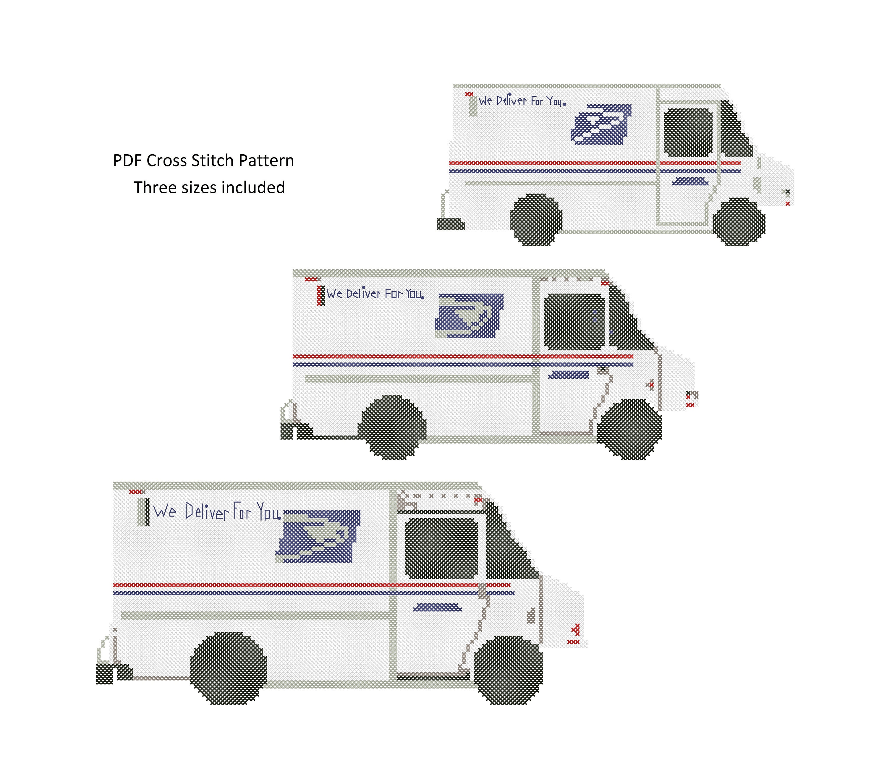 US Mail Service Truck, Mail Truck Pattern, Mail Truck Cross Stitch ...