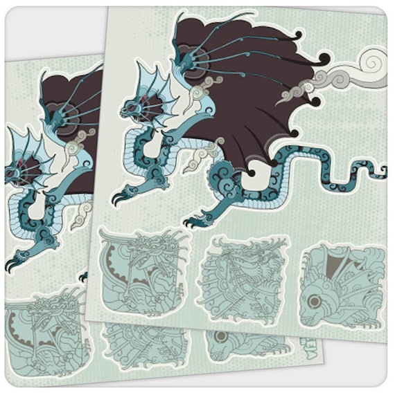 Blue Dragon Vinyl Sticker Sheet by Monarobot | Etsy