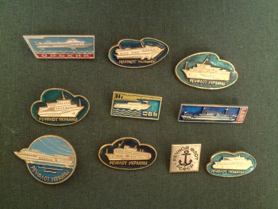 River Ships and Boat. Sea Ships. Vintage Enameled Bad… - Gem