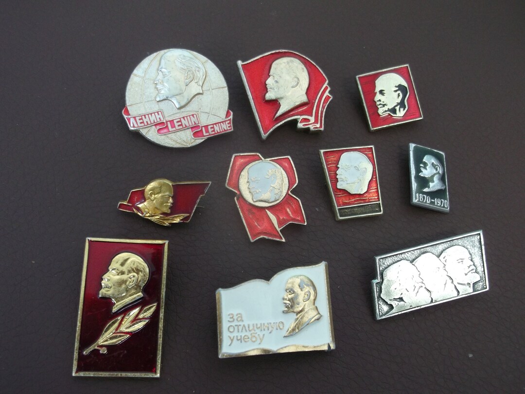 Old Soviet Communist Pins. Vintage Enameled Socialist Pins. Lenin Idol ...