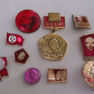 Old Enameled Agitation Pins With Lenin Image, Lenin Idol, Lenin Graven ...