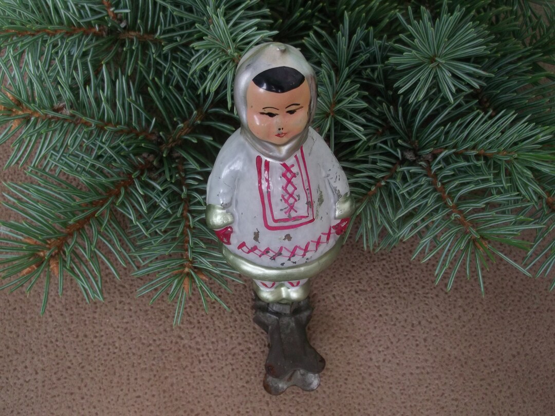 Eskimo Girl. Nenets Girl in Folk Clothes. Vintage Christmas Tree Glass ...