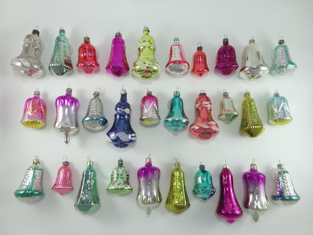 Glass Bells in Retro Style. Faceted Bells, Large and Small Bells With ...