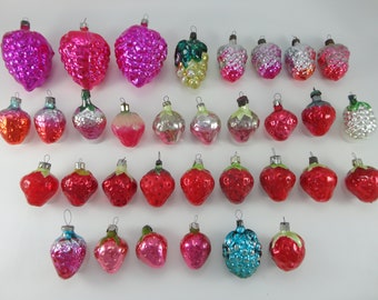 STRAWBERRY Glass Vintage Christmas Tree Ornaments, Silver-mercury Home ...