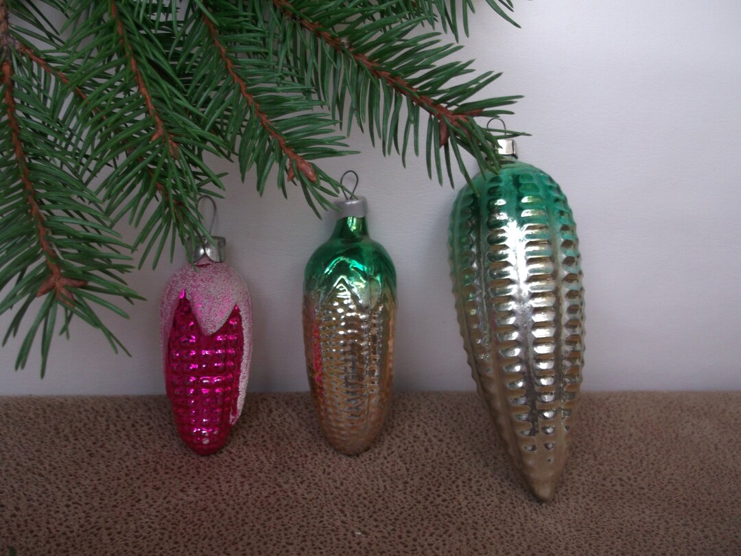 Colorful Corn. Glass Corn. Ornaments. Set of Corn. Vintage Christmas ...