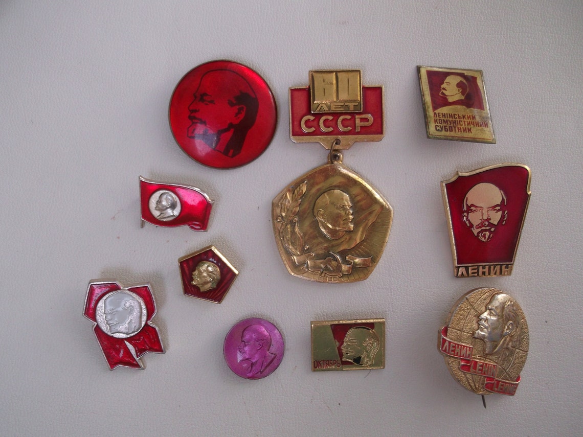 Old Enameled Agitation Pins With Lenin Image Lenin Idol - Etsy