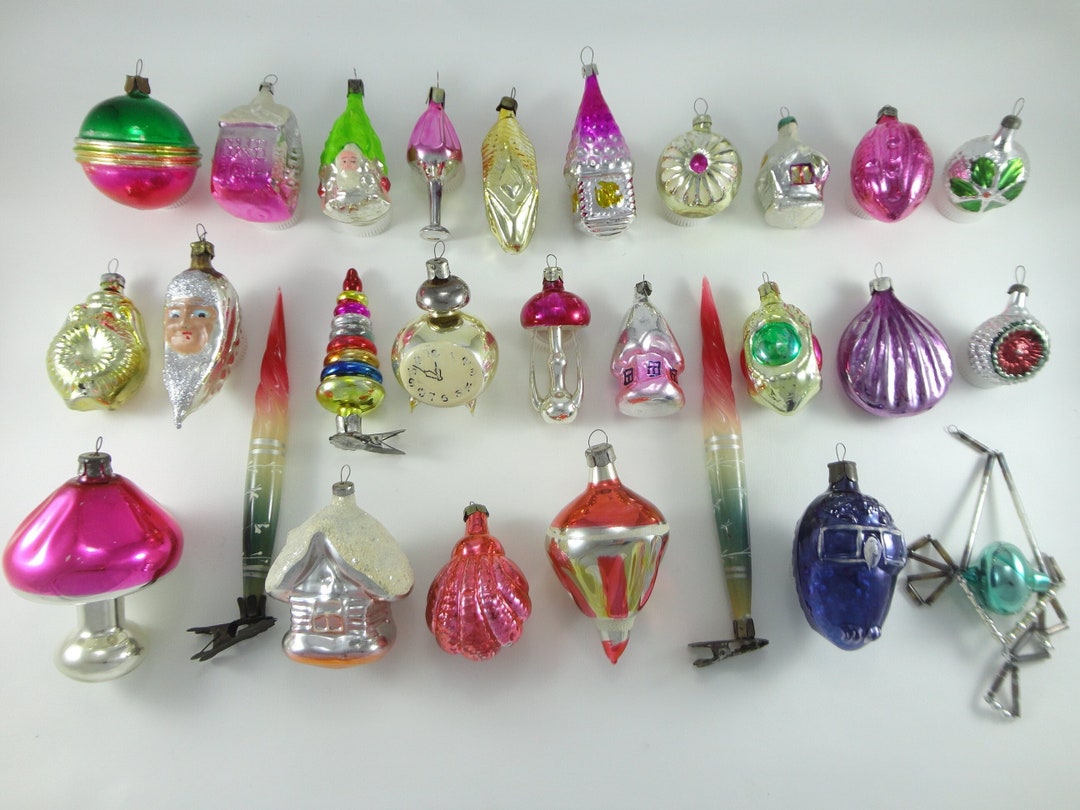Old Rare Glass Christmas Ornaments for Festive Mood. Candle, Colored ...