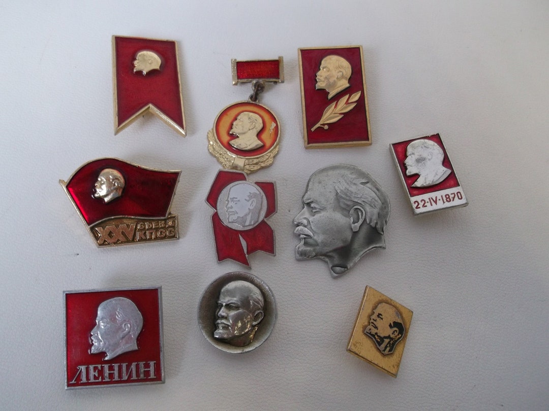 Soviet Revolutionary Pins. Enameled Badges. Lenin Leader of Bolshevik ...