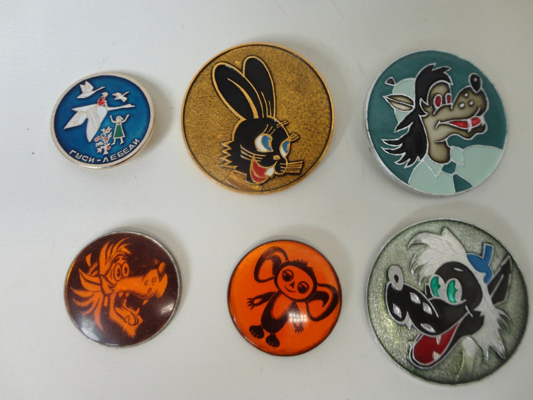 Vintage Baby Enameled Badges. Cartoon Pins. Wolf, Hare. Fairytale ...