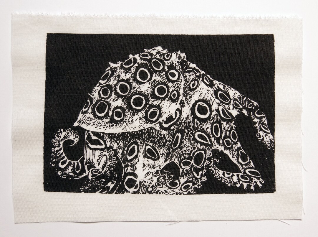 RING TAILE OCTOPUS Screenprint Patch on White Cotton - Etsy