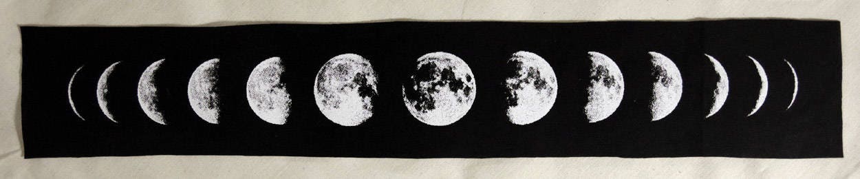 Silkscreen Print MOON PHASE Patch Lunar Calendar Black Cotton | Etsy