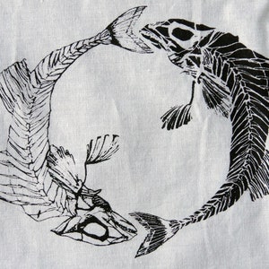 Screenprint FISH SKELETON Yin and Yang Patch Black or White Cotton - Etsy