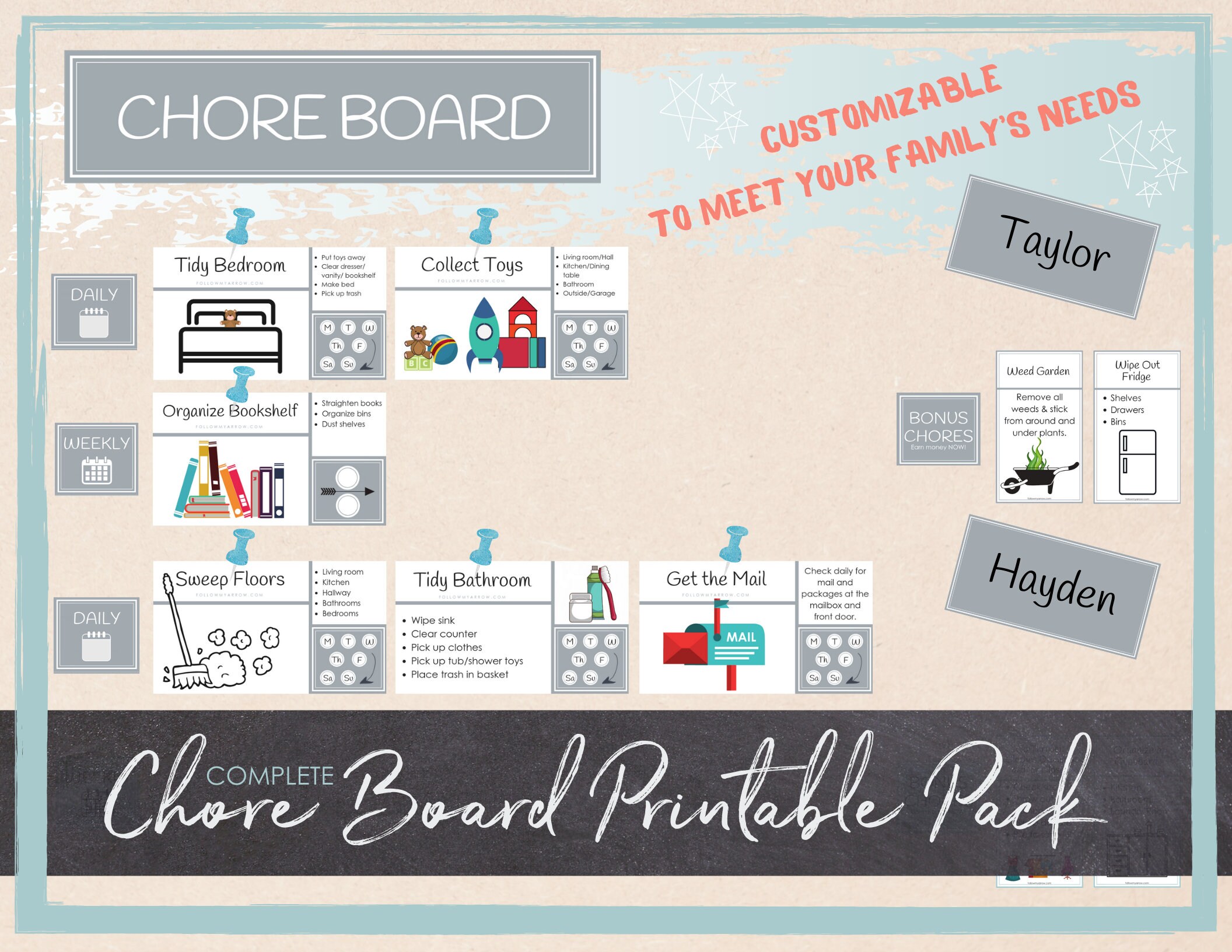 Complete Chore Board Printable Pack Gray / Farmhouse / Chick, Chores ...