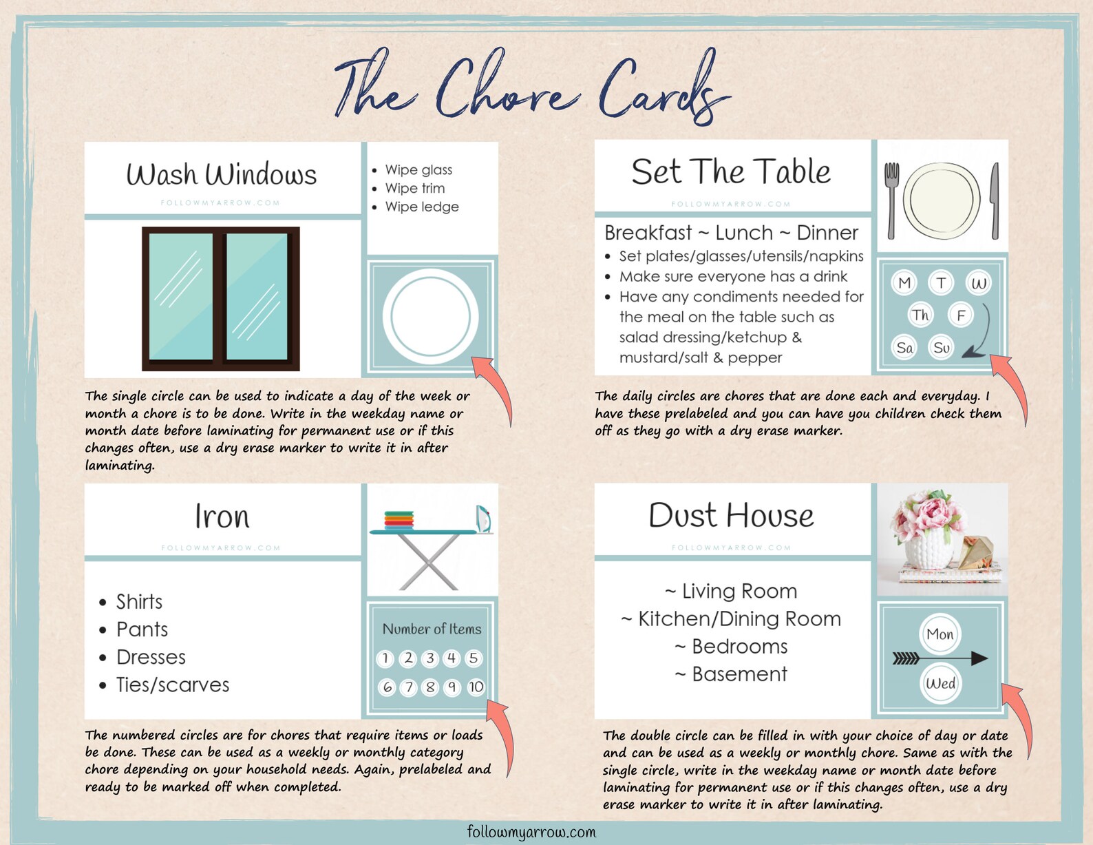 Complete Chore Board Printable Pack - Coral / Peach / Salmon / Orange ...