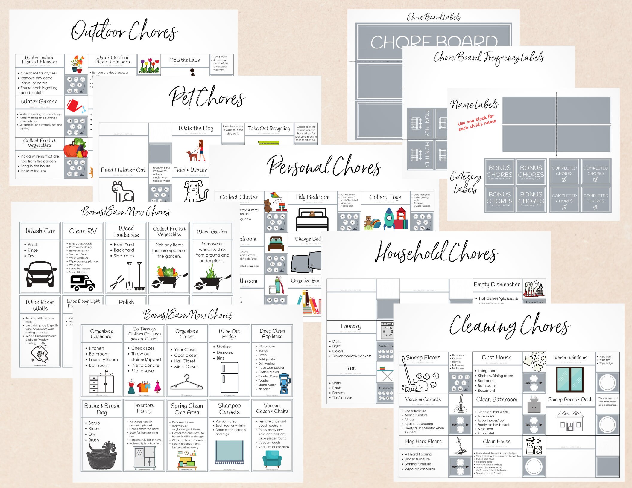 Complete Chore Board Printable Pack Gray / Farmhouse / Chick, Chores ...