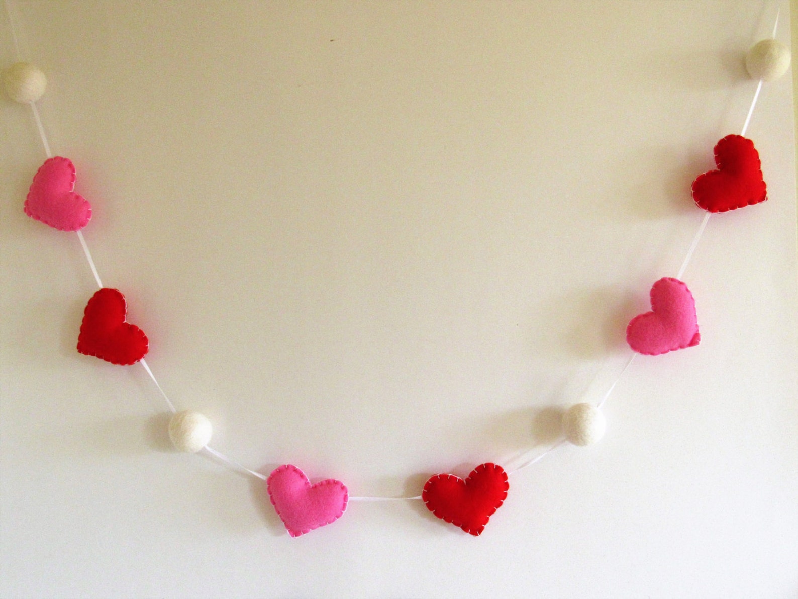 Valentine's Day Felt Heart Garland / Bunting / Banner With Felt Balls ...