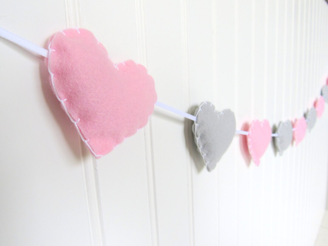 Valentine's Day Heart Banner / Garland / Bunting - Pink and Gray or Any ...