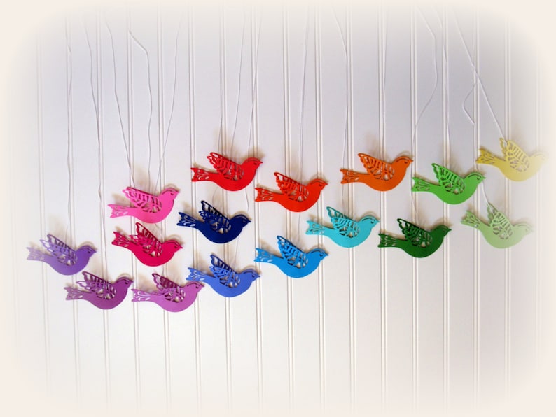 Set of 16 Rainbow Paper Flying / Hanging Birds / Room / Nursery ...
