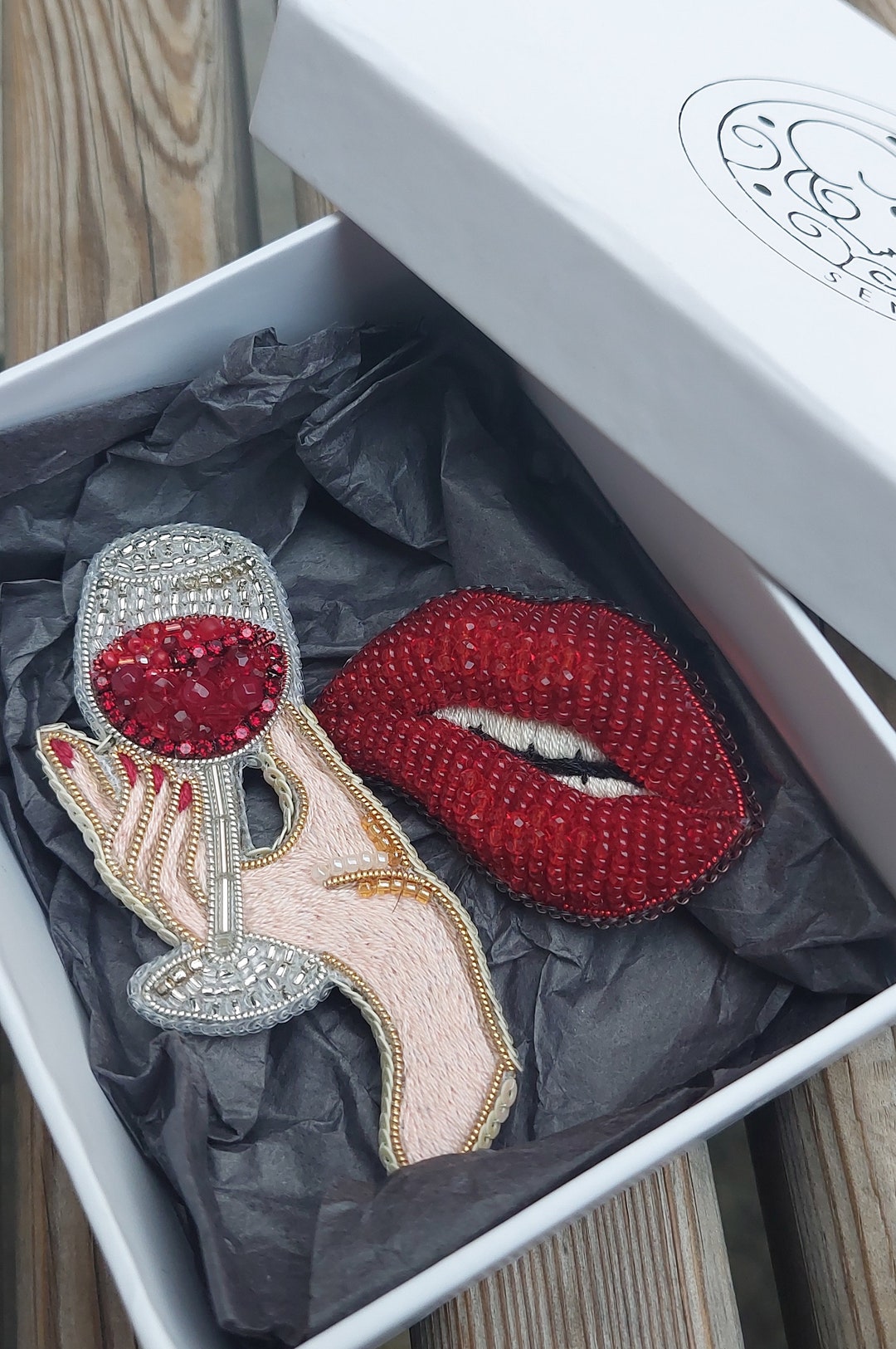 Embroidered Lips Brooch,handmade Red Wine Glass Pin,gothic Jewelry ...