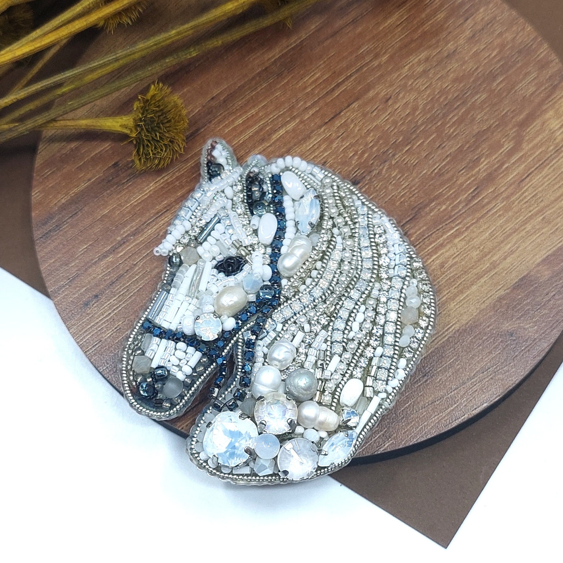 Embroidered White Horse Broochgift for Christmasbeaded - Etsy
