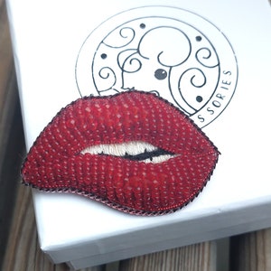 Embroidered Lips Brooch,handmade Red Wine Glass Pin,gothic Jewelry ...
