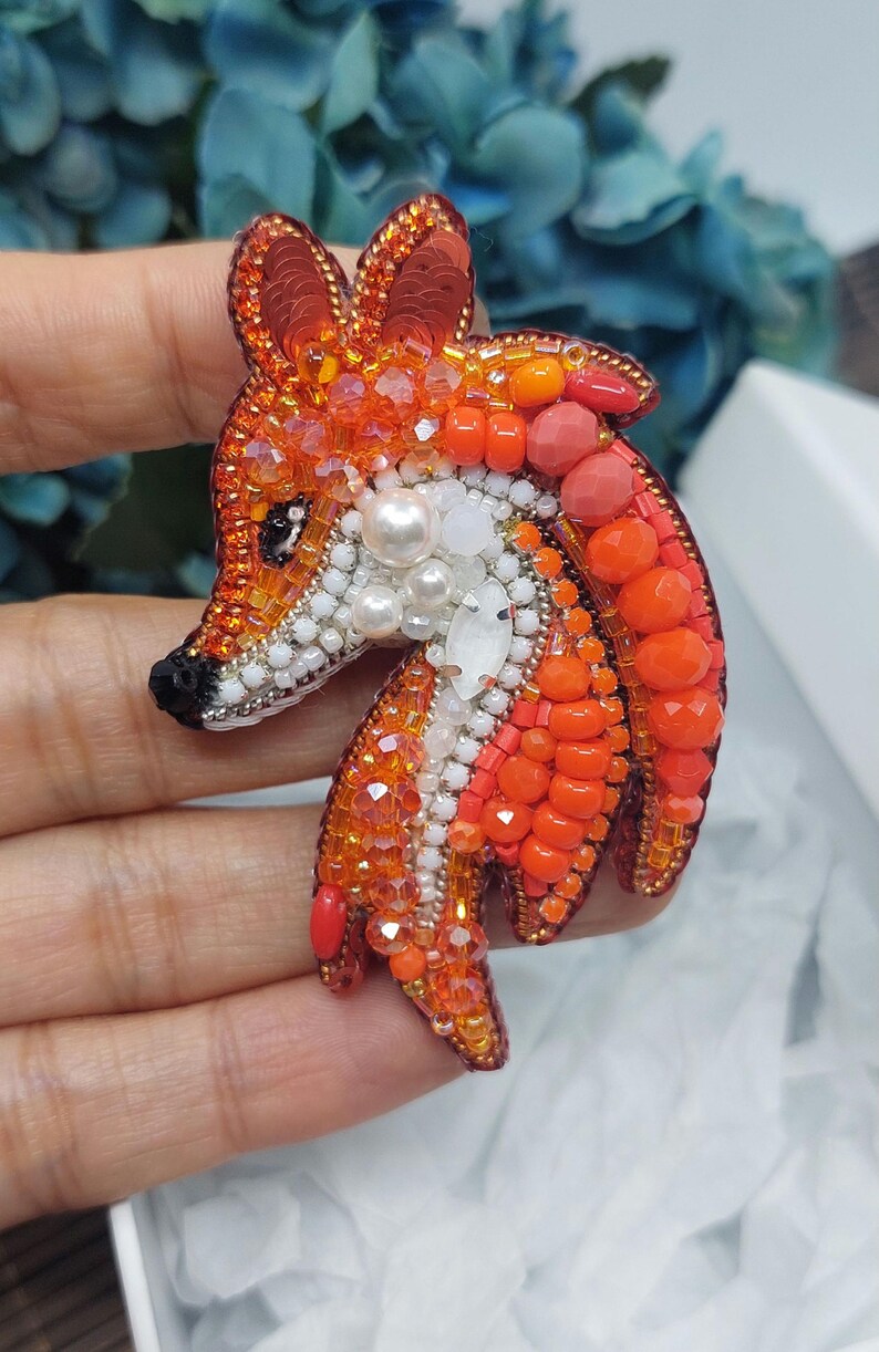 Handmade Fox Brooch: Beaded Embroidery Jewelry - Etsy