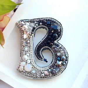 Personalized Embroidered Letter Brooch: Crystal & Pearl Initial Pin - Etsy
