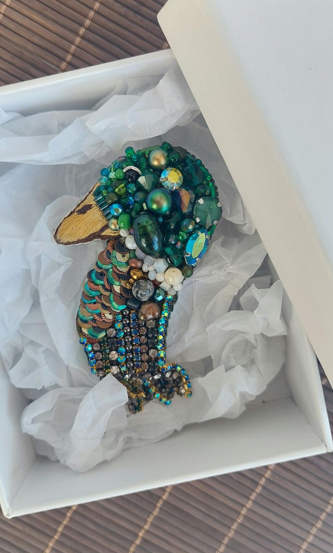 Embroidered Duck Brooch: Pearl & Crystal Beaded Lapel Pin - Etsy