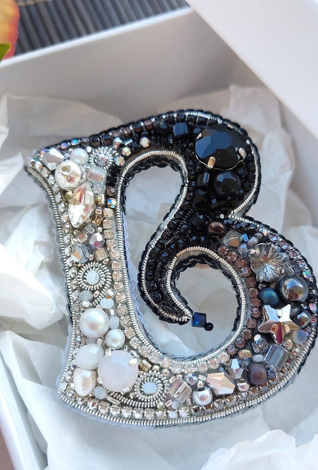 Personalized Embroidered Letter Brooch: Crystal & Pearl Initial Pin - Etsy