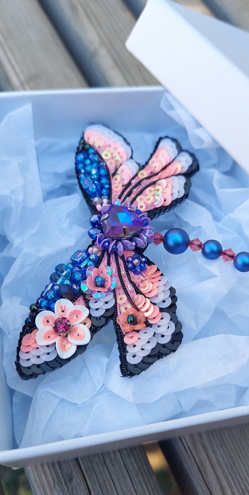 Handmade Black Dragonfly, Embroidered Brooch, Personalized Badget ...