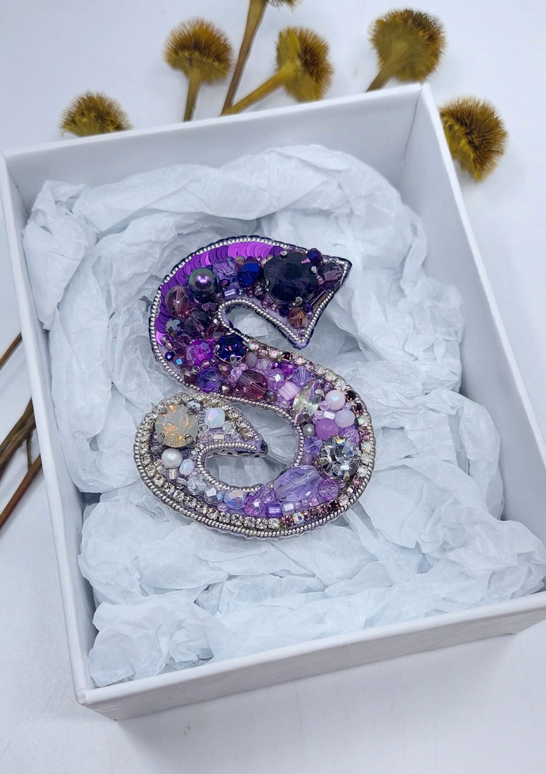Personalized Letter Brooch,İnitial Name Jewellry, Embroidered Letter S ...