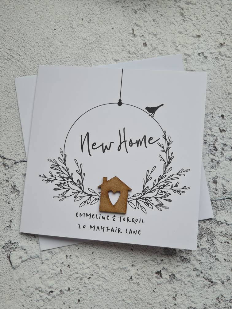 New Home Card - Personalised New Home Card - First Home Card - Wreath ...