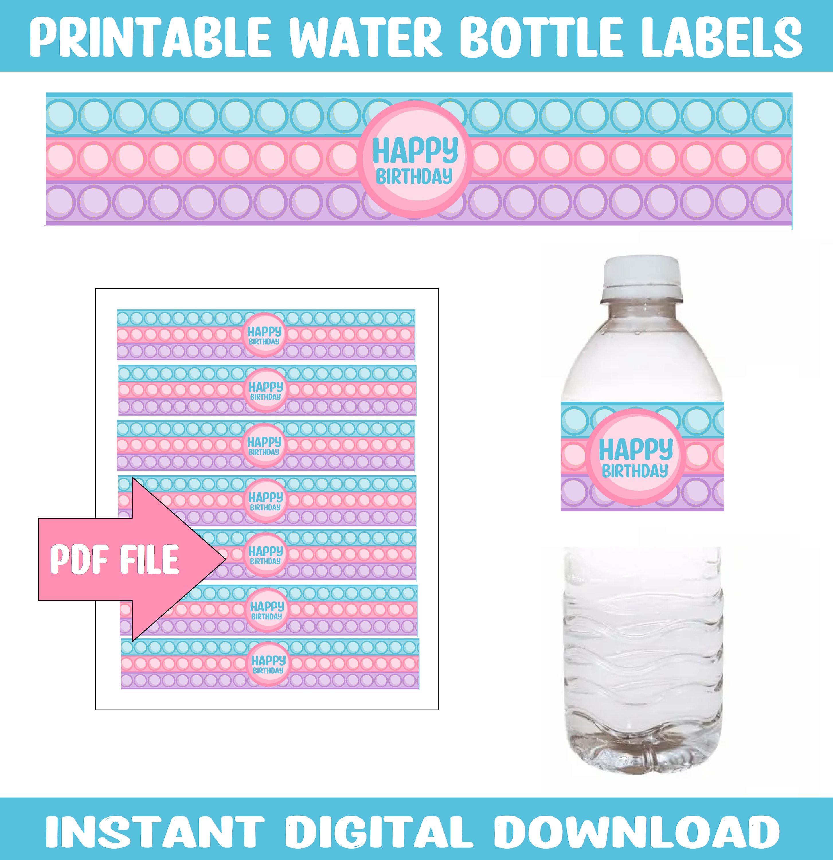 Printable Pop It Fidget Spinner Party Water Bottle Label DIGITAL ...