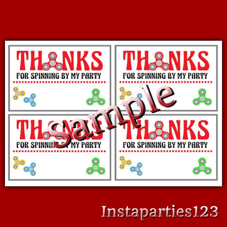 Digital EDITABLE Fidget Spinner Party Favour Favor Thank You Tag 4 per ...