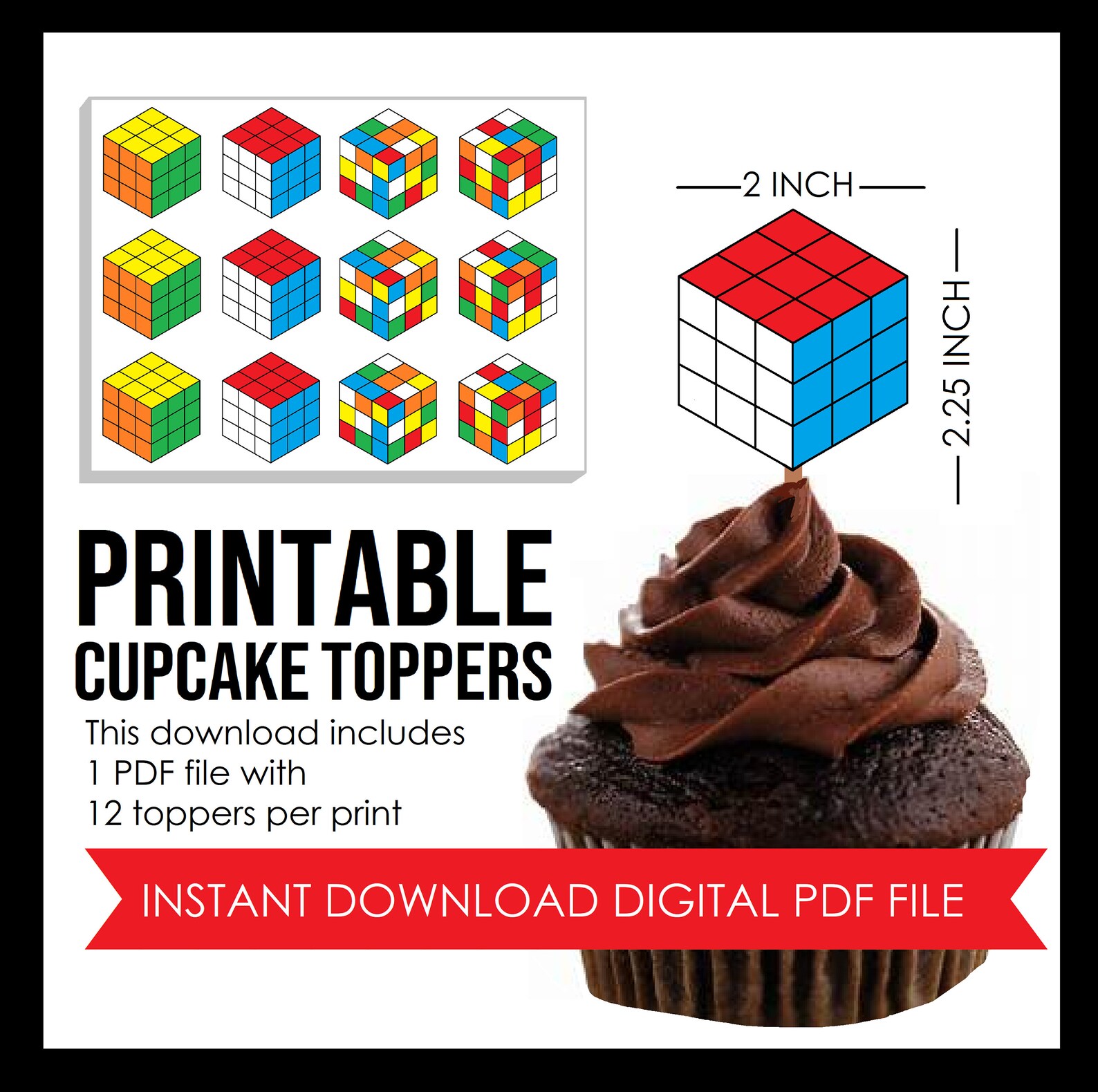 PRINTABLE Rubiks Cube Cupcake Toppers Instant Download PDF File Party ...