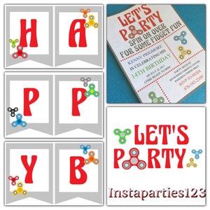 Digital Complete Party EDITABLE Fidget Spinner Birthday Let's Party Set ...