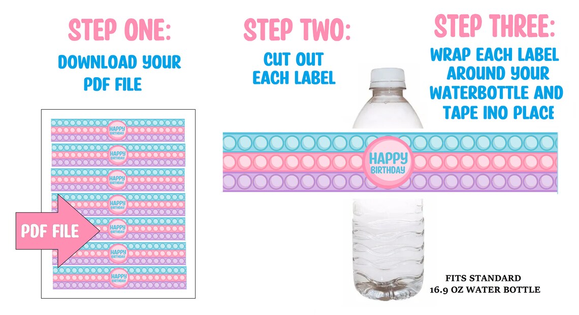Printable Pop It Fidget Spinner Party Water Bottle Label DIGITAL ...