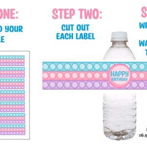 Printable Pop It Fidget Spinner Party Water Bottle Label DIGITAL ...