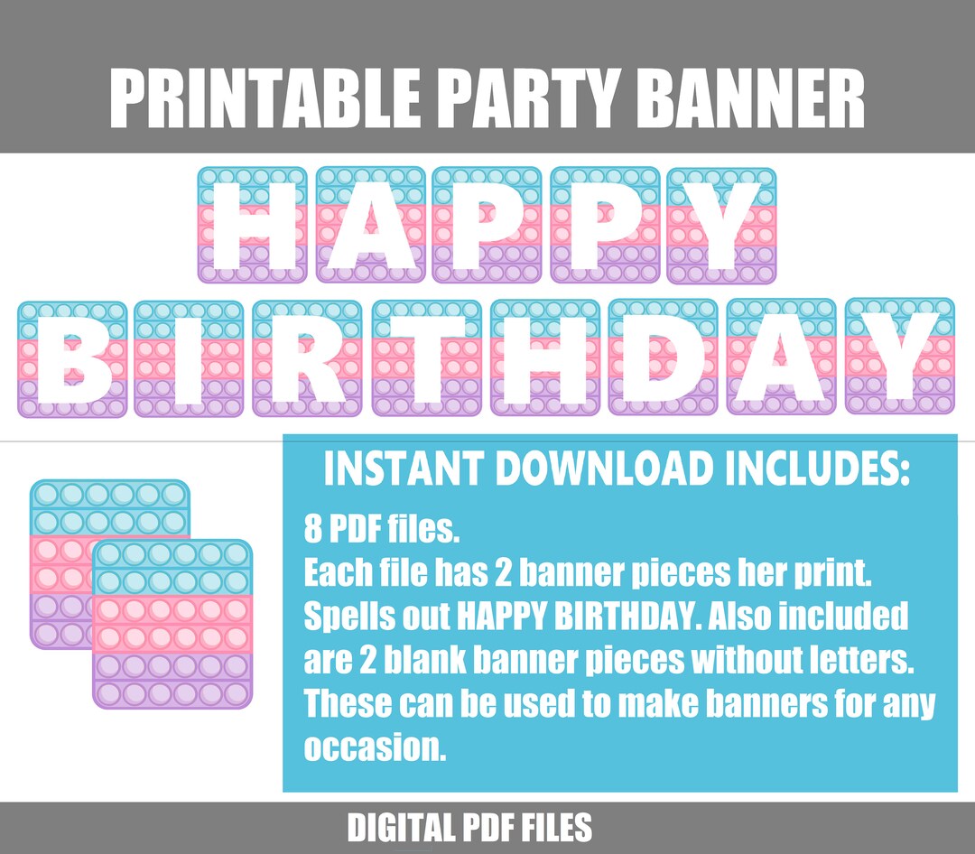 PRINTABLE Pop It Banner Instant Download DIGITAL Pdf Files - Etsy