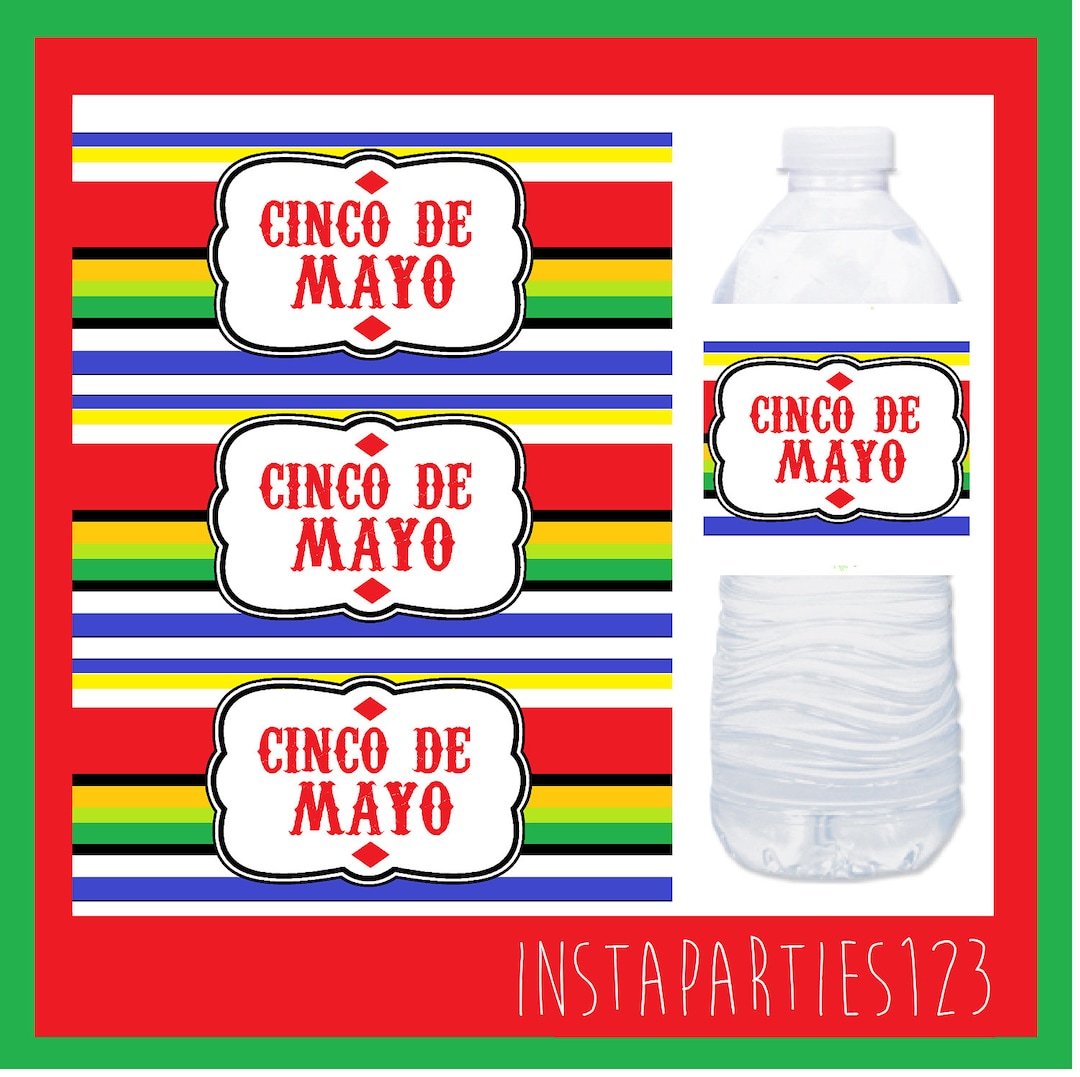 DIGITAL Cinco De Mayo Mexico Water Bottle Labels Instant Download Latin ...