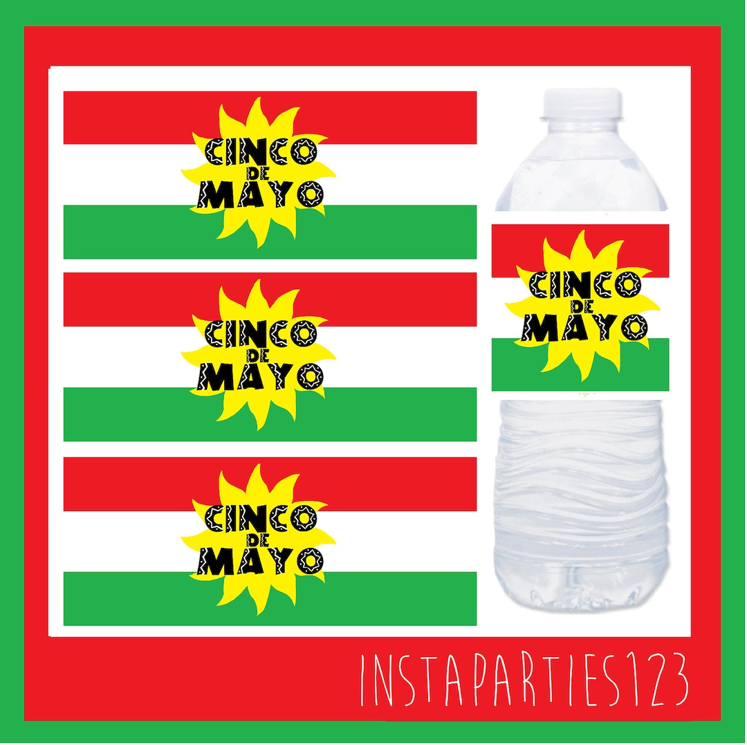 DIGITAL Cinco De Mayo Mexico Water Bottle Labels Instant Download Latin ...