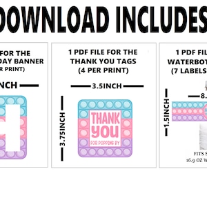 Printable POP IT Party Banner Water Bottle Labels and Thank You Tags ...