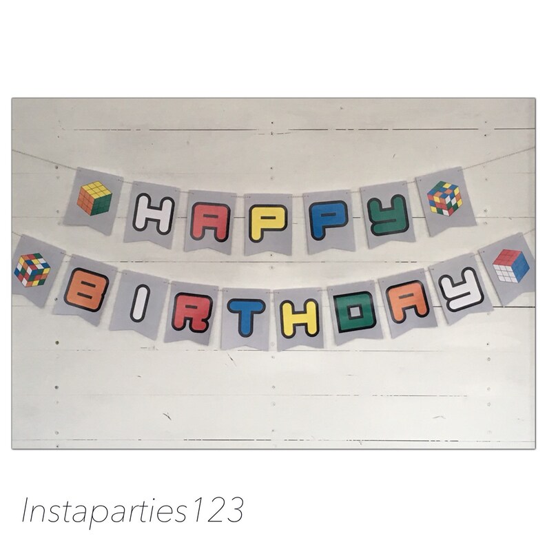 DIGITAL Rubiks Cube Banner Instant Download Happy Birthday Cube Game ...