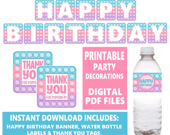 Printable POP IT Party Banner Water Bottle Labels and Thank - Etsy